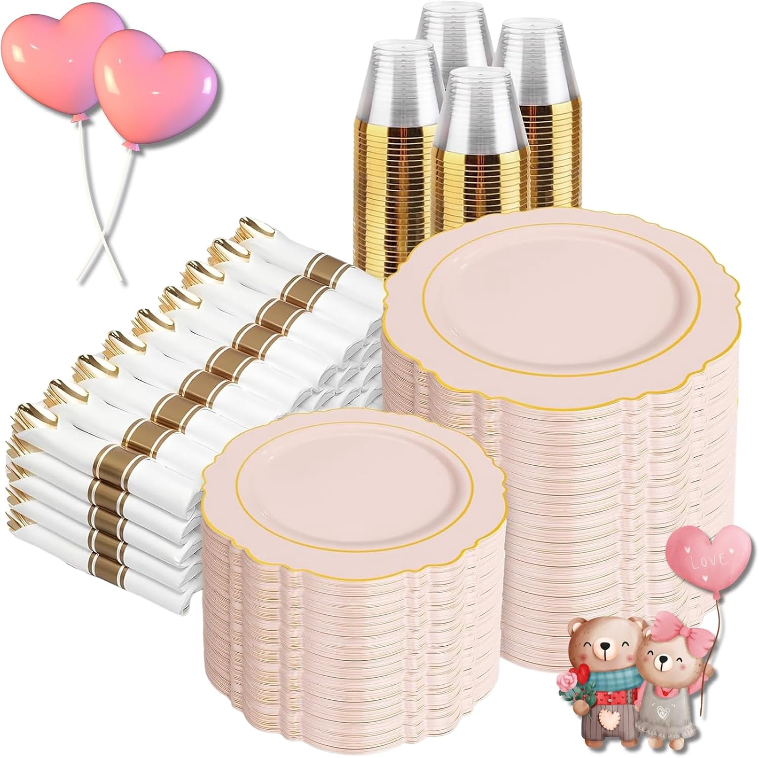 700PCS Pink Plastic Plates-Dinnerware Sets for 100 Guests-200 ...