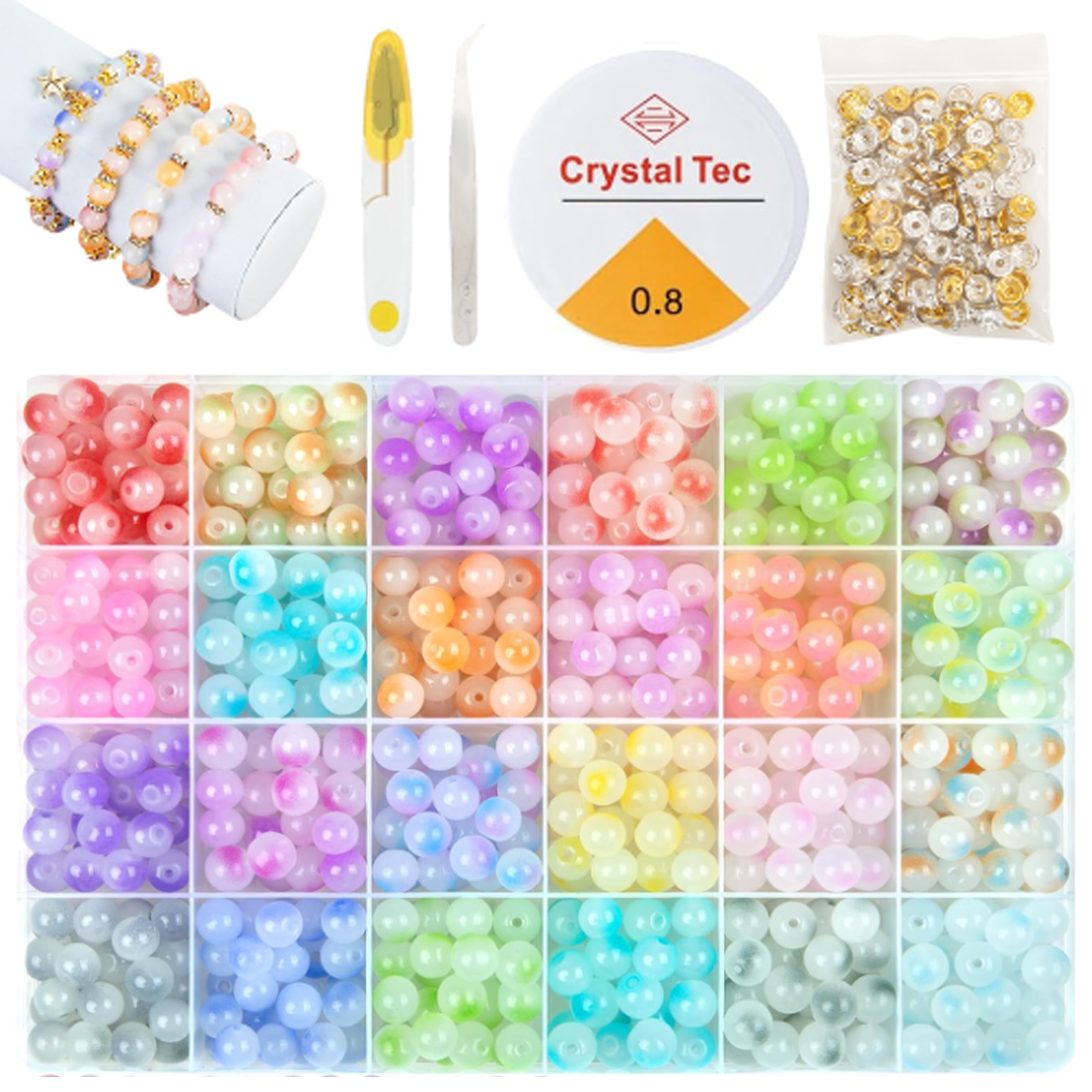 700Pcs Glass Beads for Jewelry Making 8mm, 24 Colors Bead Bracelet ...