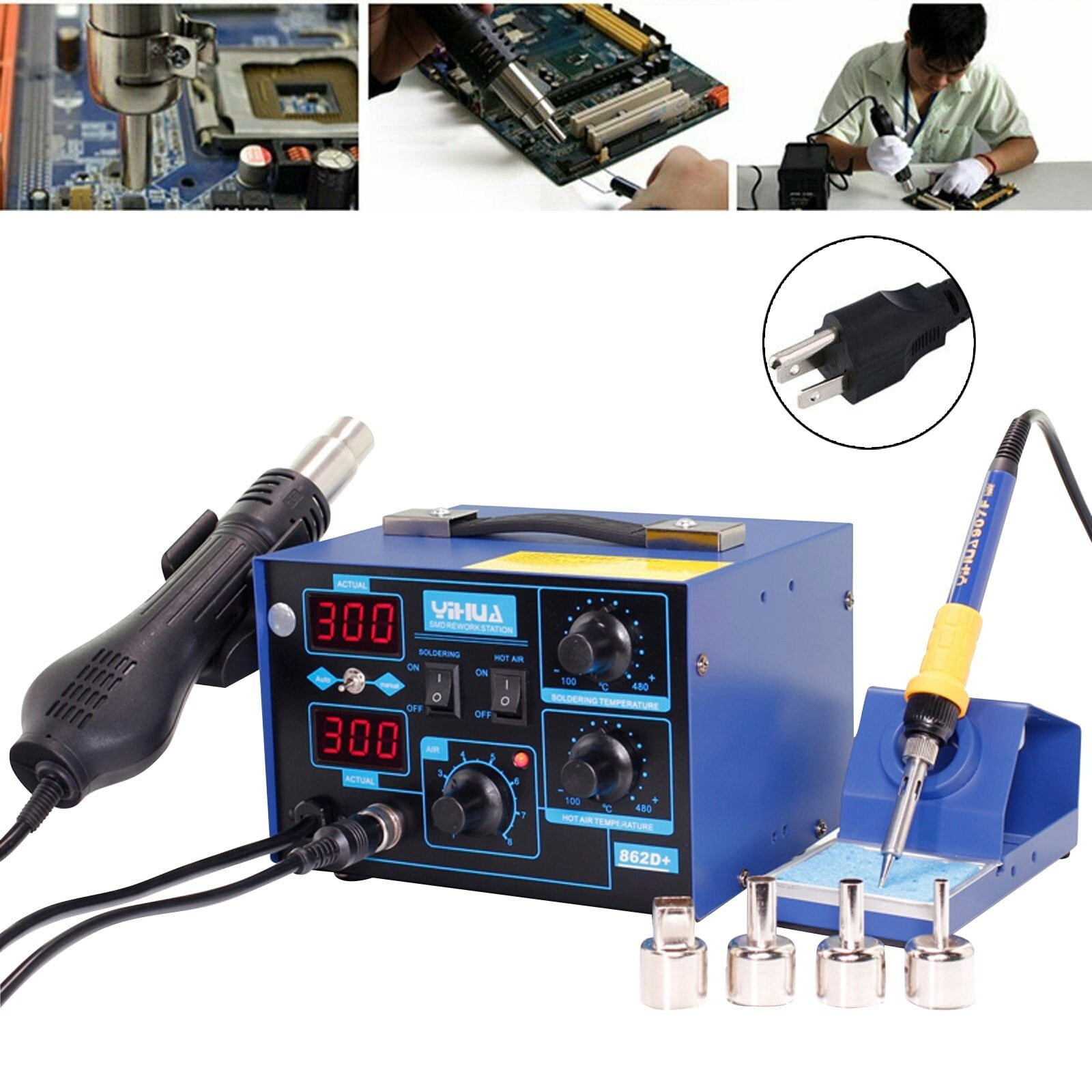 700W 862D+ SMD Digital Welder Hot Air Iron Gun Welding Rework Soldering ...
