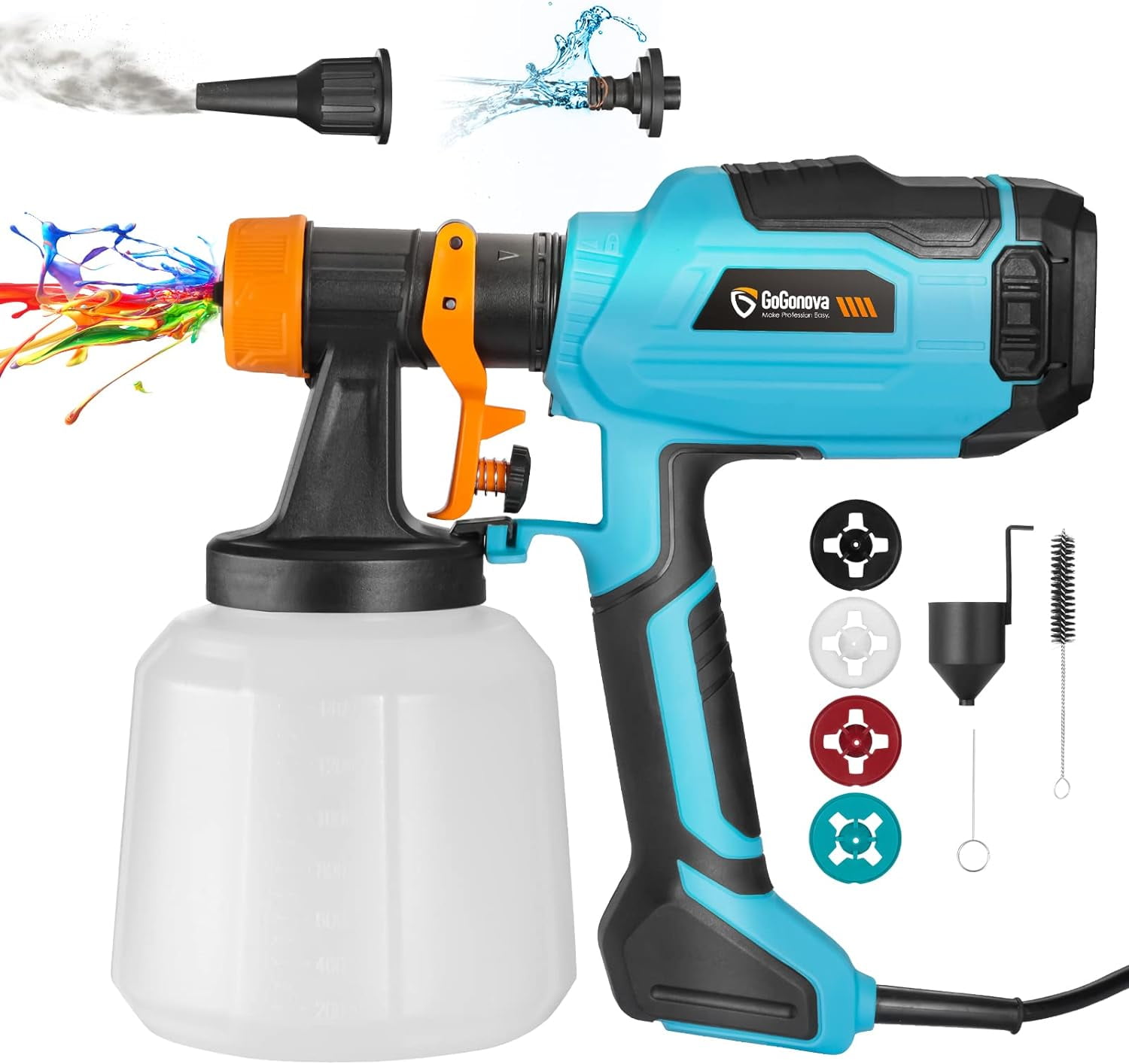 700W HVLP Power Paint Sprayer, 1400ml Large Container Electric Spray ...