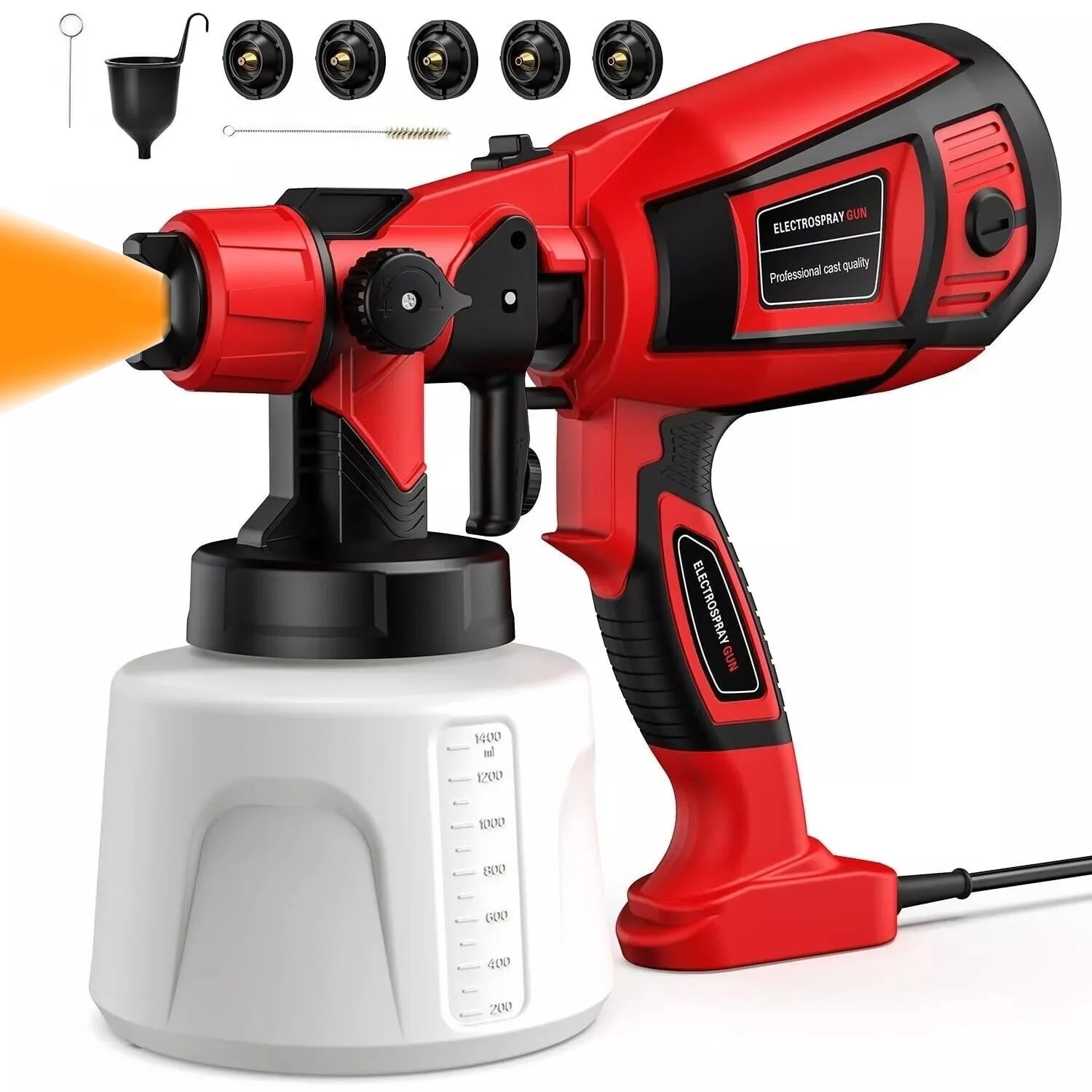 850W Electric Paint Sprayer HVLP - 1400ML Tank with 5 Copper Nozzles ...