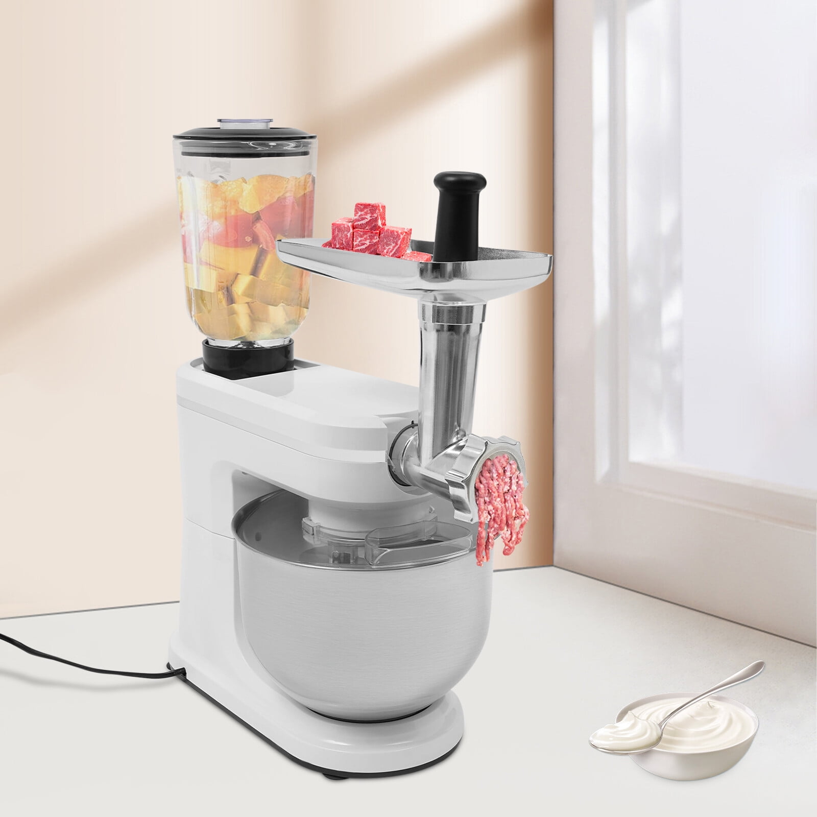 700W Kitchen Mixer with 6+1 Speeds, 6.34qt Bowl, Meat Grinder & Juice ...
