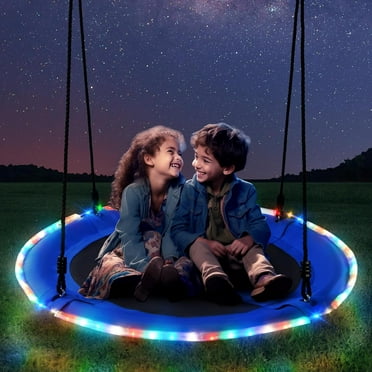 Costway 40'' LED Saucer Swing for Kids & Adults, Indoor/Outdoor- Blue ...
