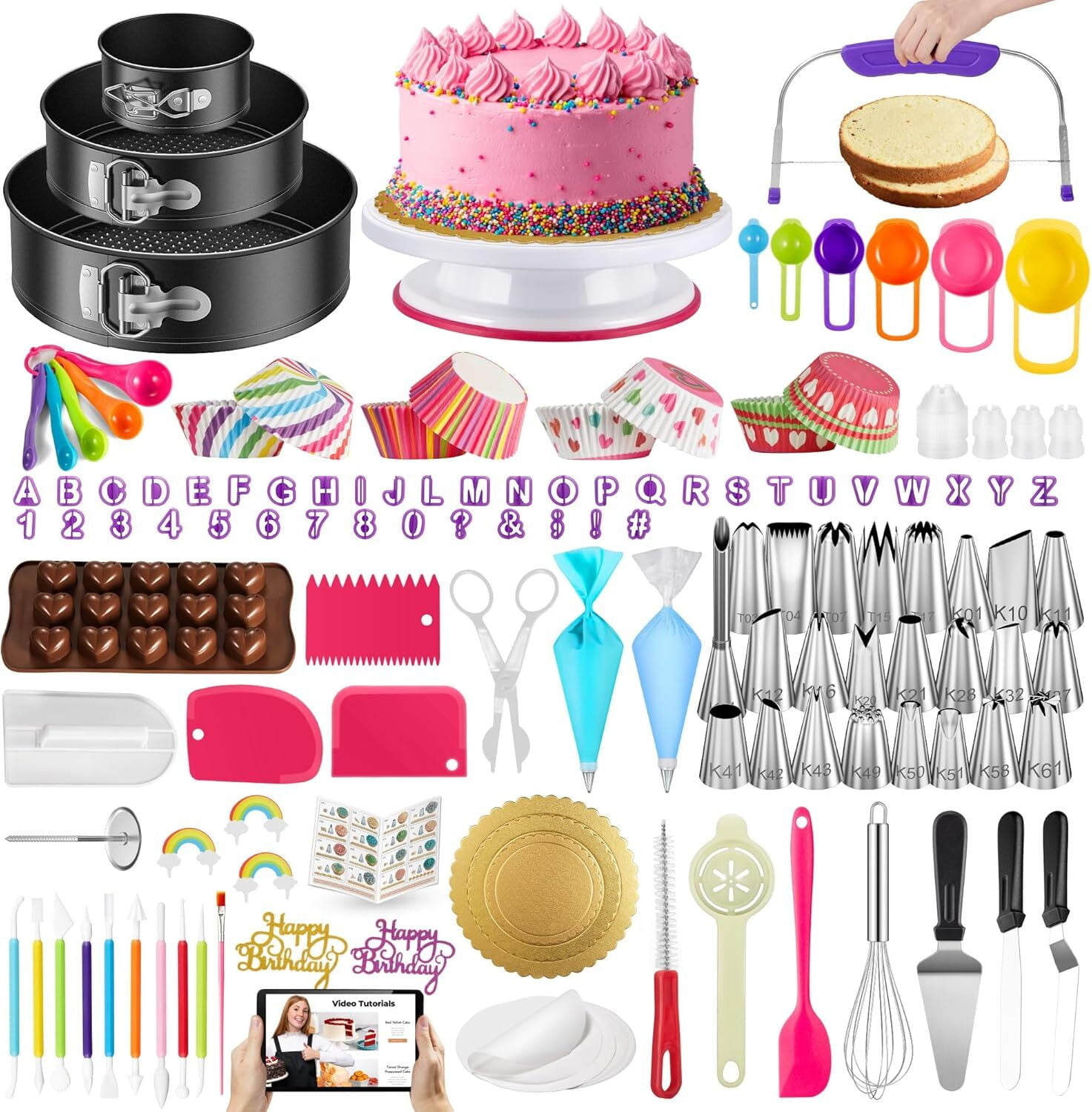 700pc Set Cake Decorating Supplies Kit Baking ToolsTurntable Stand ...