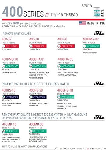 70120-12 400MB-10 Fuel Dispenser Filter, 10 Micron Phase Sep/Gilbarco ...