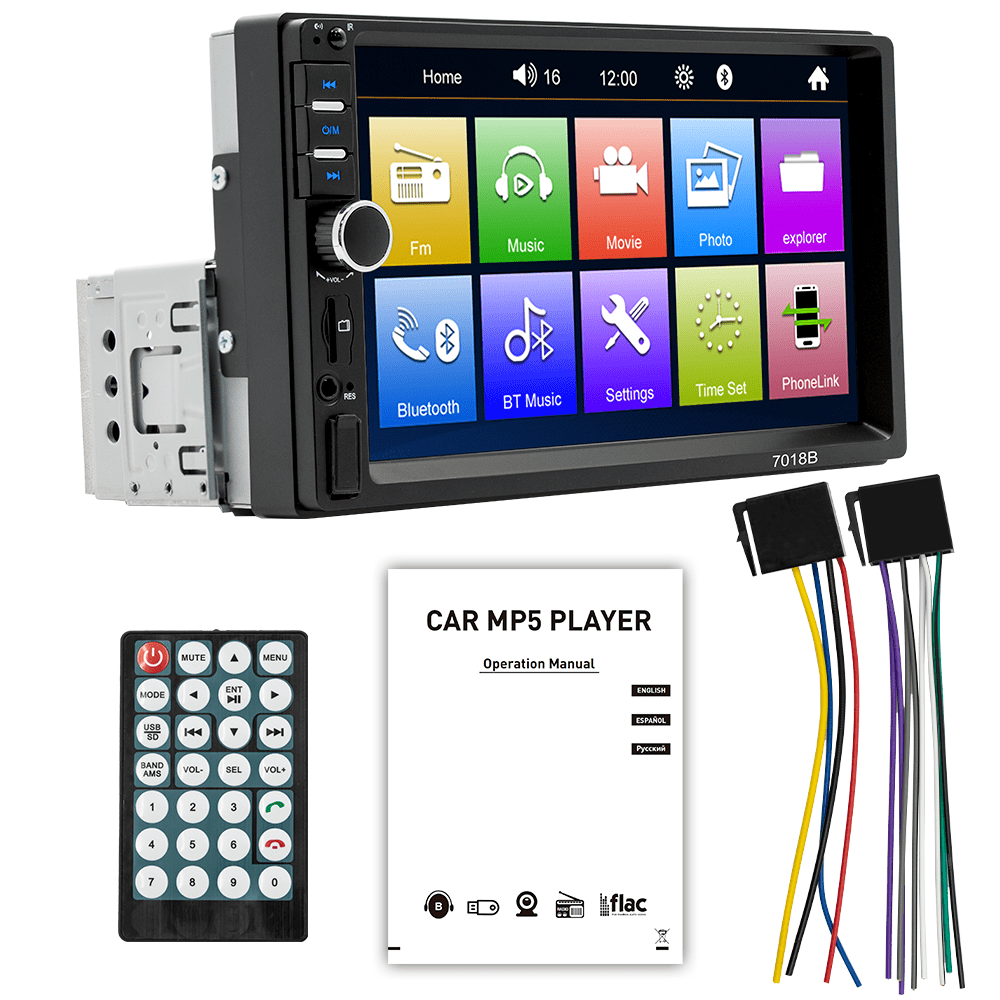 7018B 7" 1 Din Car MP5 Player FM Radio Mirrorlink AUX USB Colorful Lights BT Power Protection ...