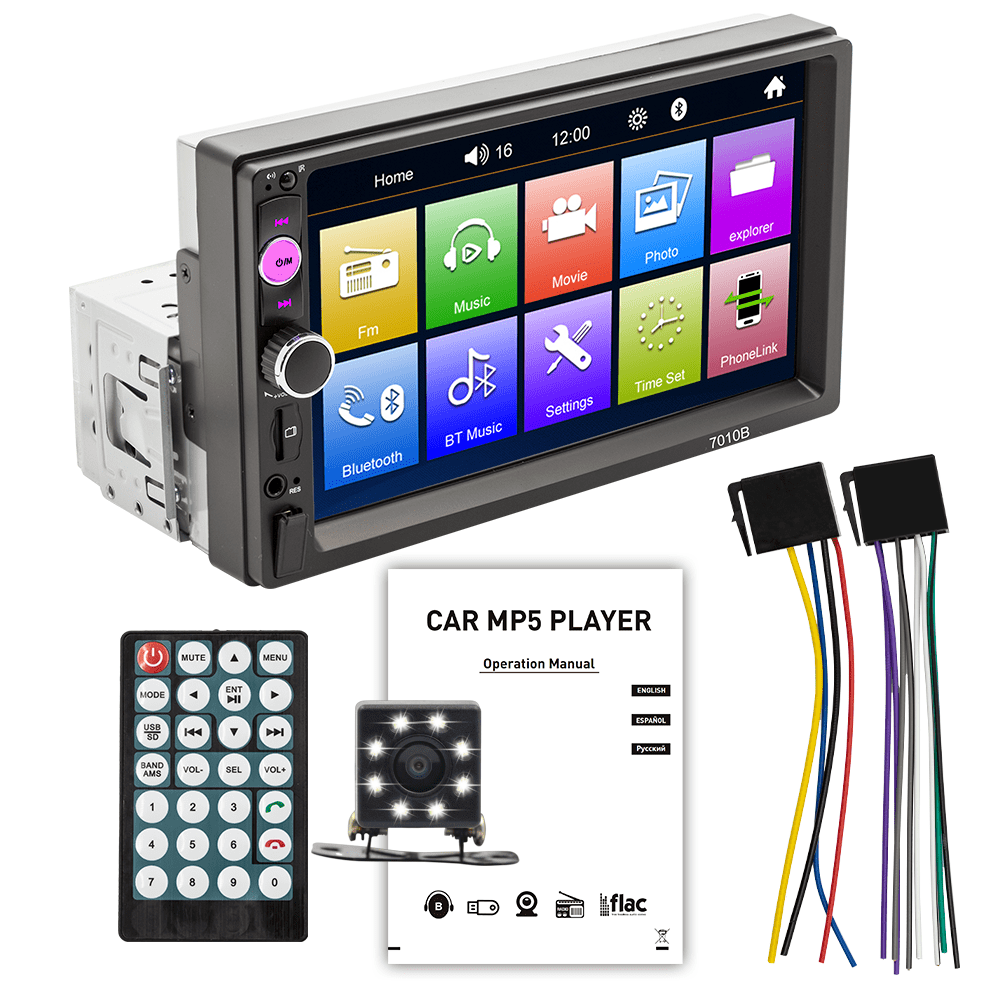 7018B 7" 1 Din Car MP5 Player FM Radio Mirrorlink AUX USB Colorful ...