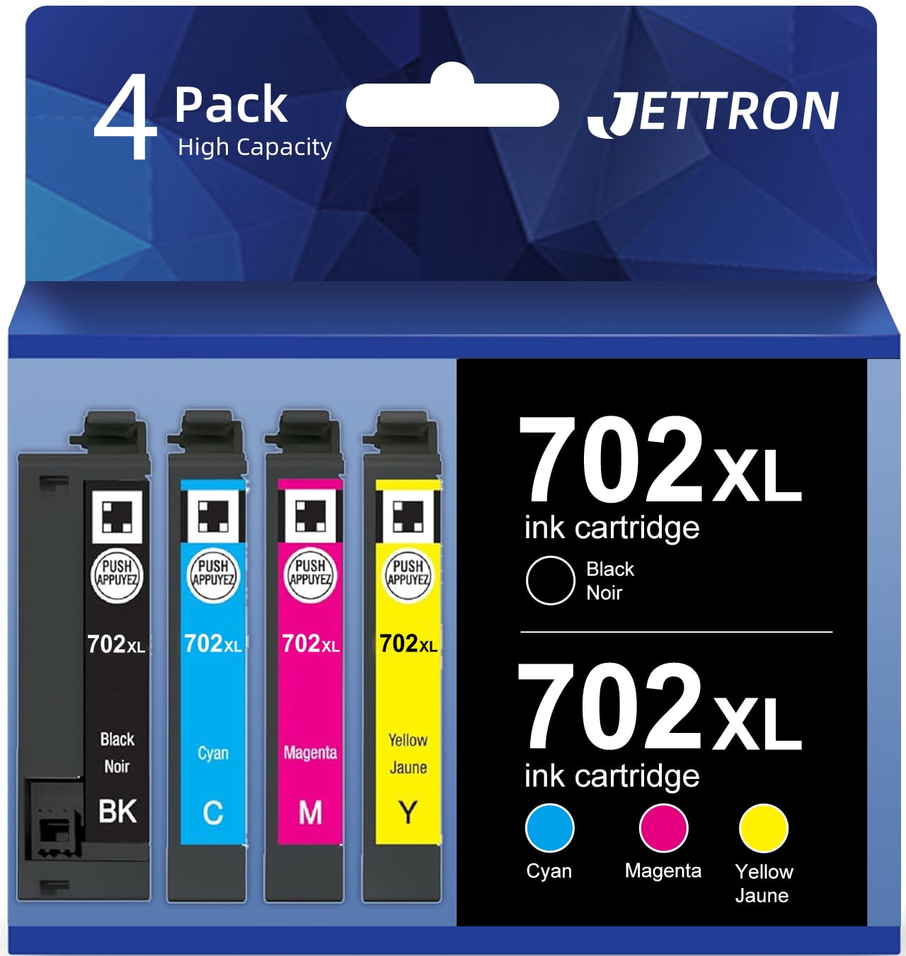 JETTRON 702XL Ink Cartridge for Epson 702 T702 Printers, WF-3720, WF ...