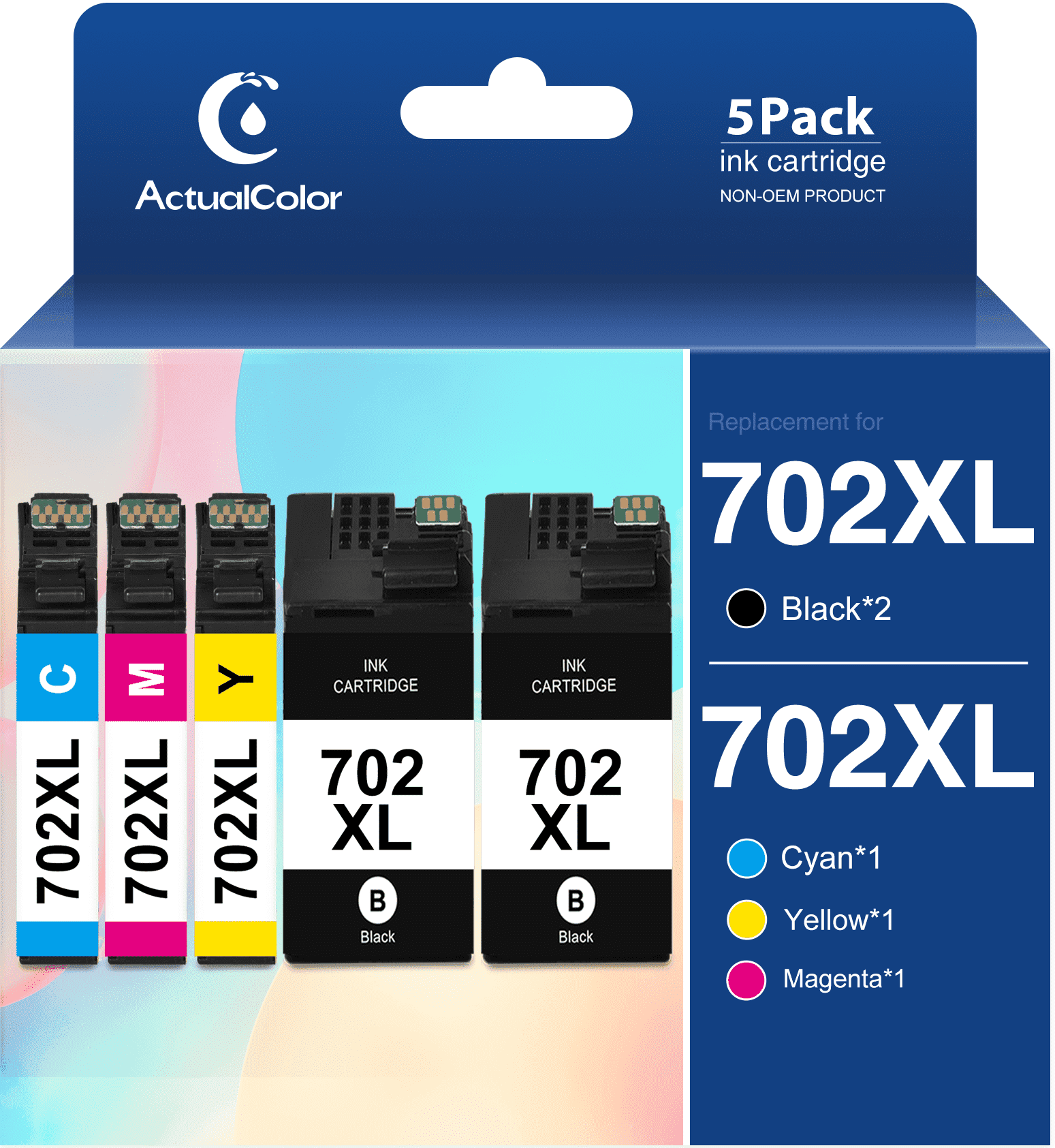 702XL 702 Ink Cartridge for Epson Printer (5 Pack) For WF-3720 WF-3730 ...