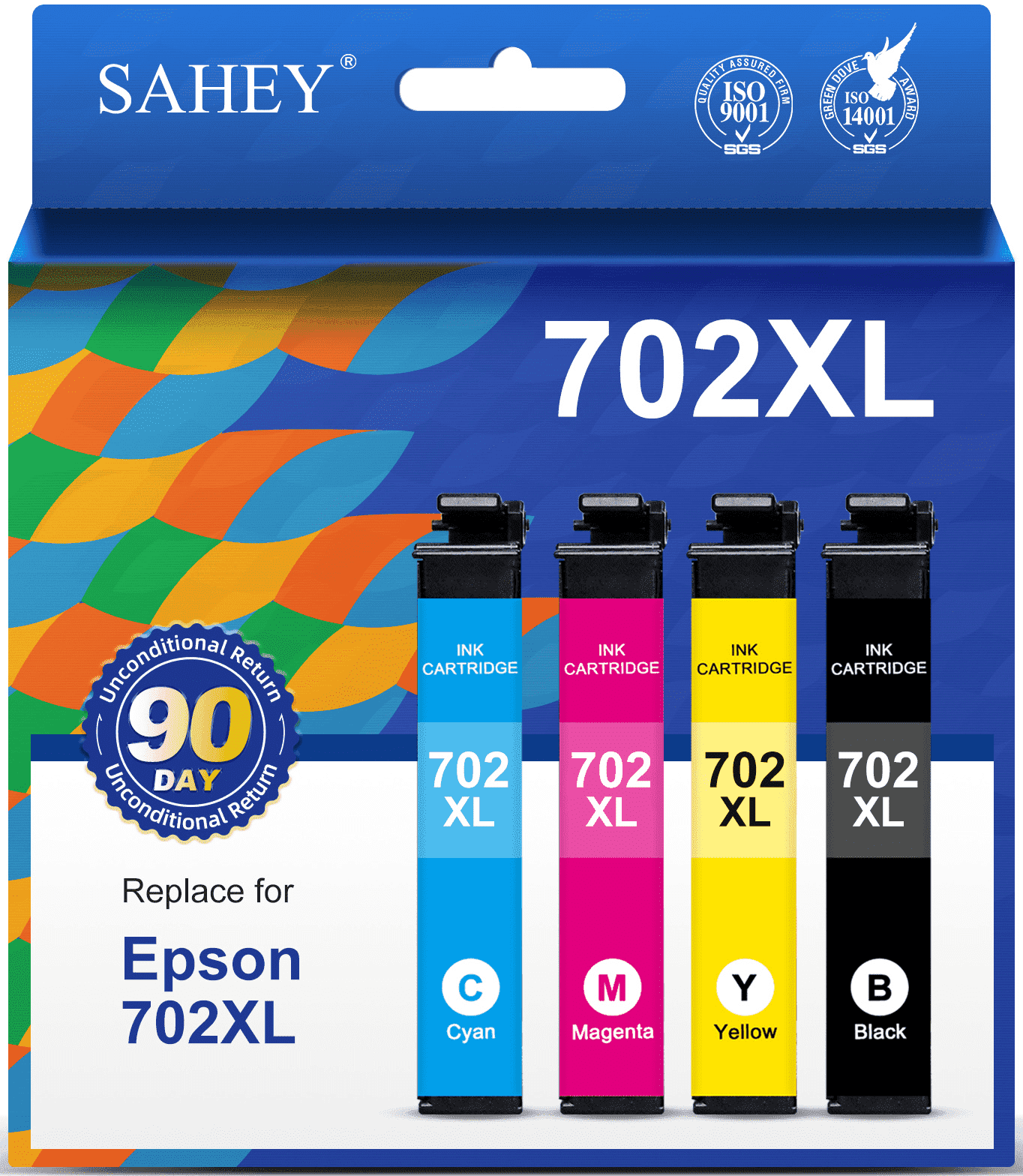 SAHEY 702XL Replacement Ink Cartridges 4 Pack - Black, Cyan, Magenta ...