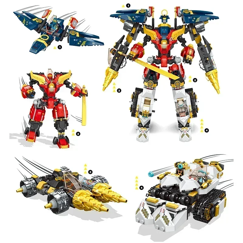 703pcs4in1 Super Combination Mecha Building Blocks Titan Robot Mecha ...