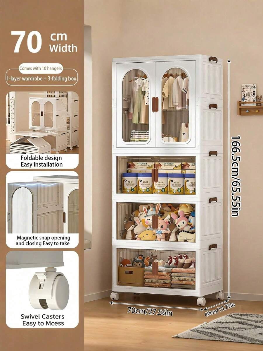 70CM/ 27.55in Large Foldable Storage Box With Wheels And Lid, Stackable ...