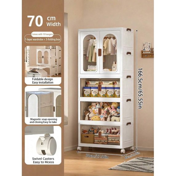 70CM/ 27.55in Large Foldable Storage Box With Wheels And Lid, Stackable ...