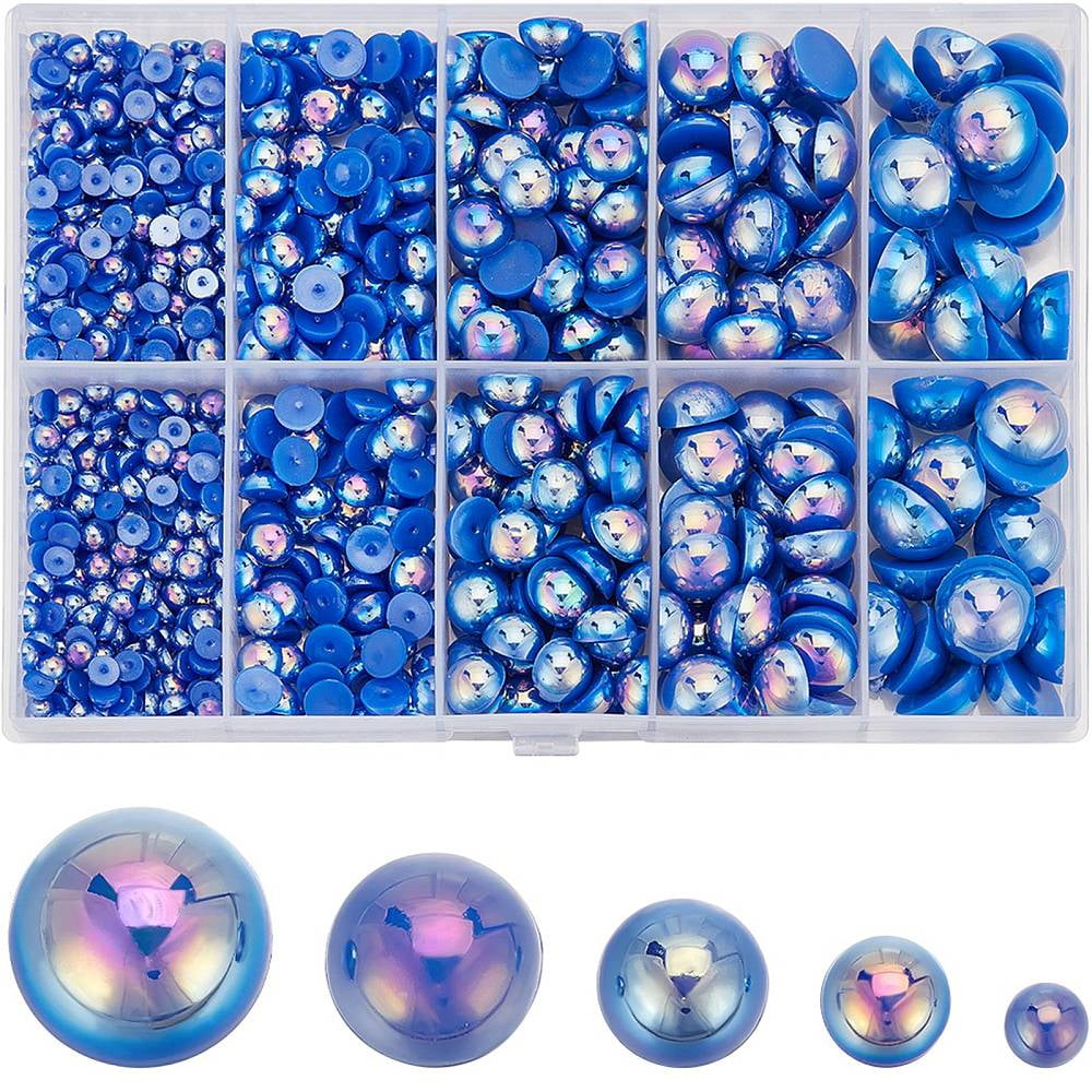 70G 5 styles Plastic Imitation Pearl Cabochons Half Round Blue 4~12x2~5 ...