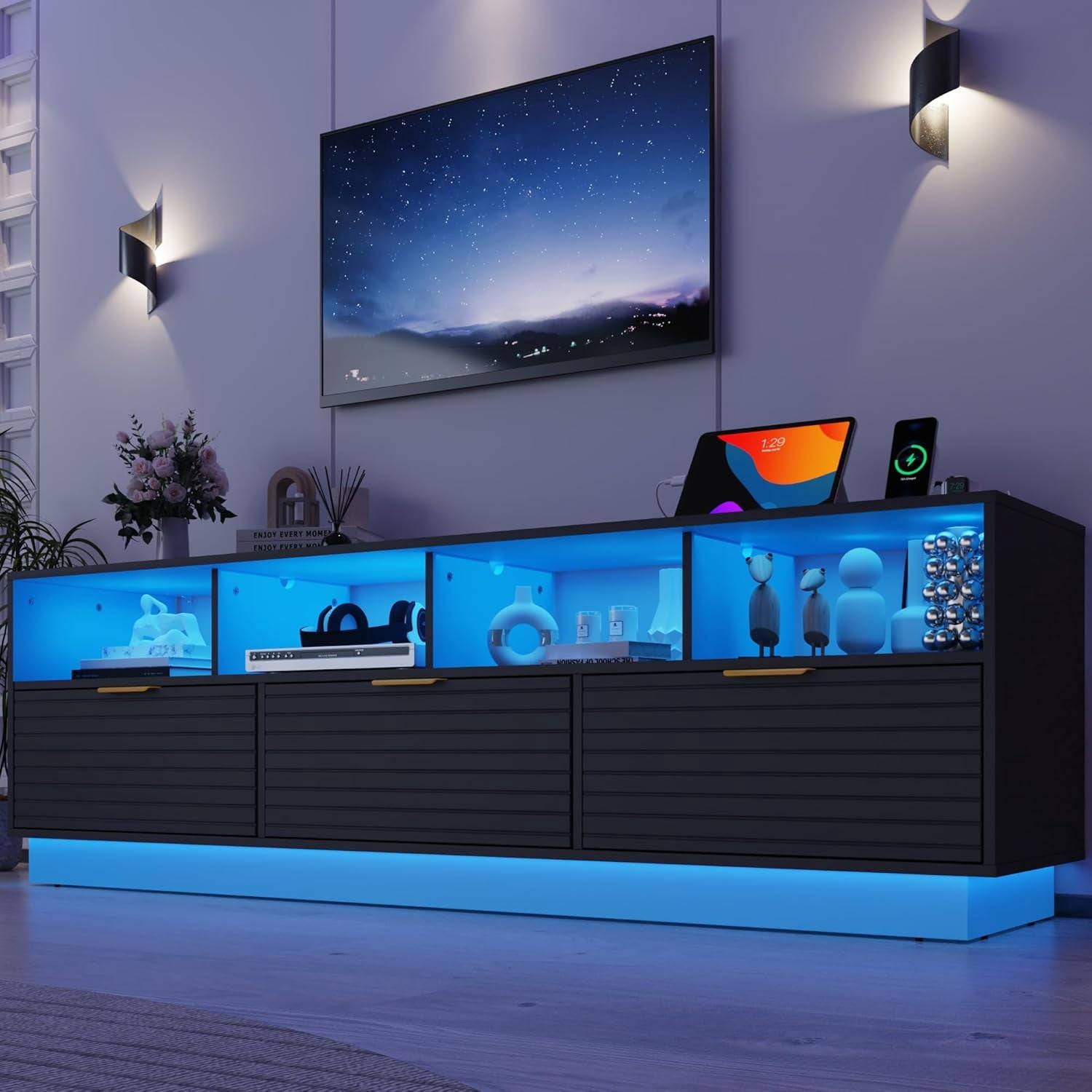 70In Led TV Stand w/Power Outlet for 80/75/70 Inch TV, Modern ...