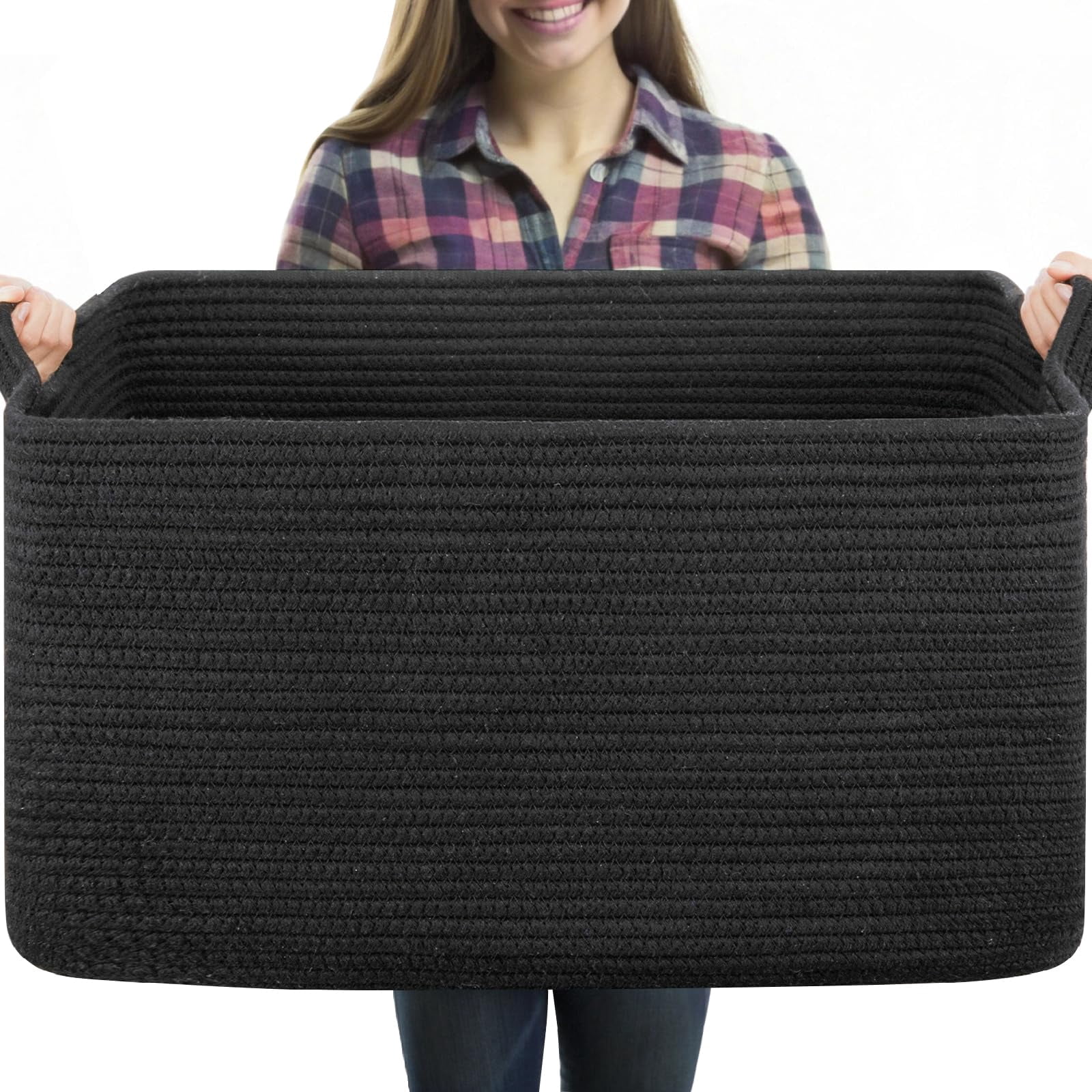 70L Large Blanket Basket Black 21.6"x16.9"x11.8" Storage for Living ...