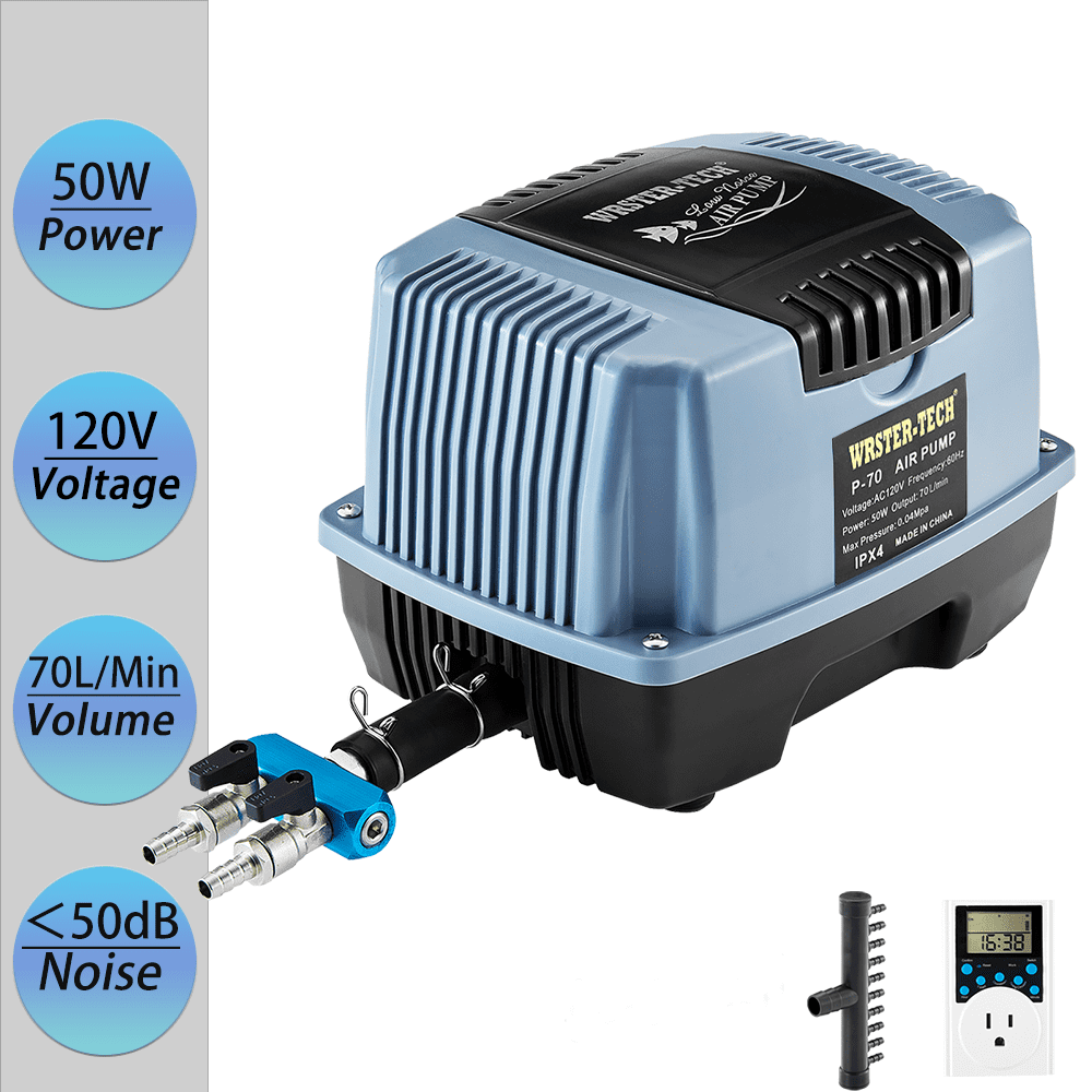 70L/Min Pond Aeration Septic Aerator Air Pump w/ Timer up to 15000 ...
