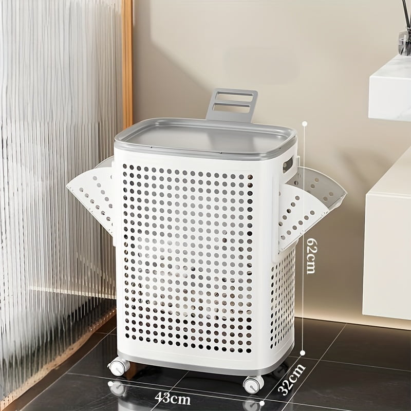 "70L Perforated Plastic Laundry Hamper with Lid & Wheels - Foldable ...