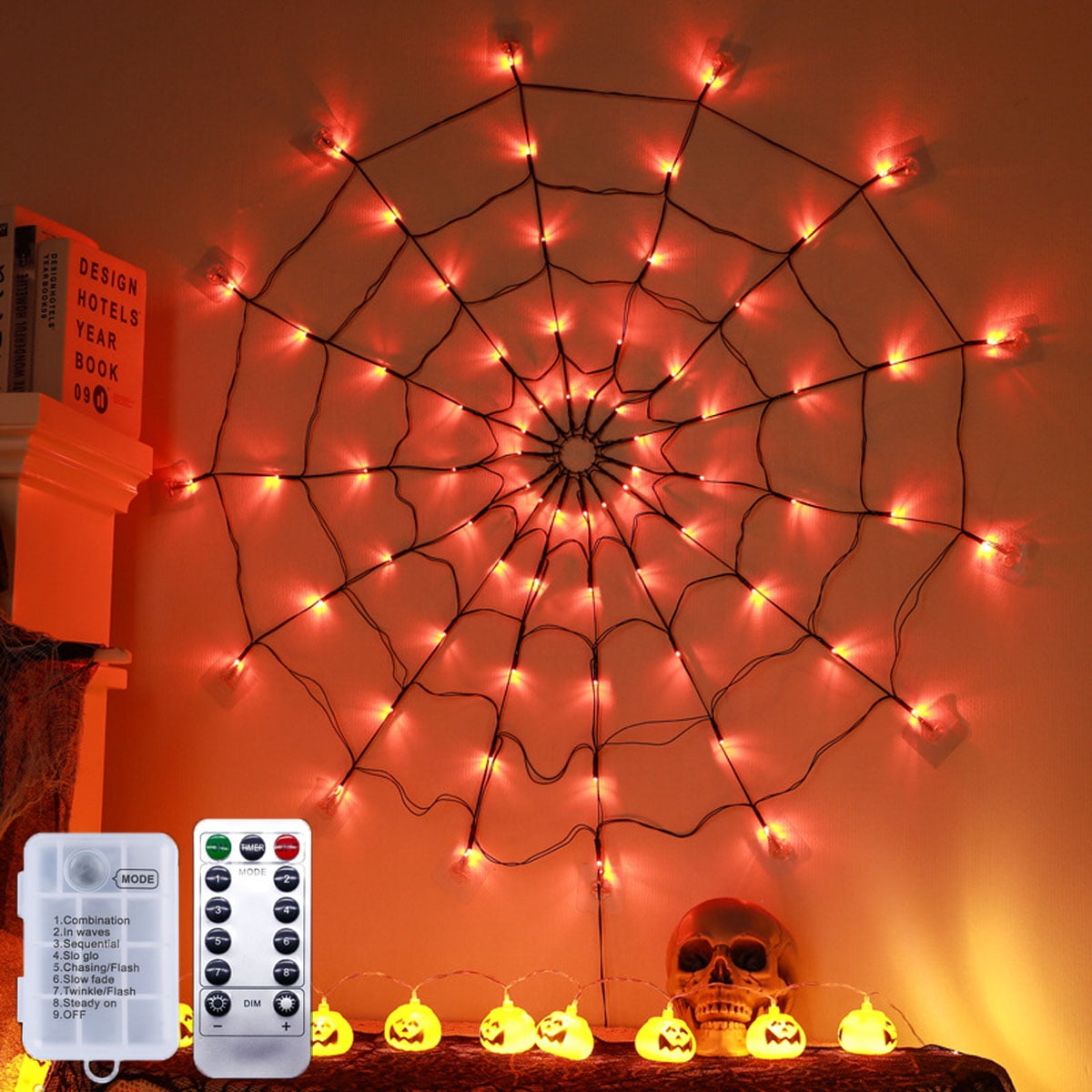 70Led 3.28FT Giant Spider Web Lights with Hairy Spider and Cobweb for ...