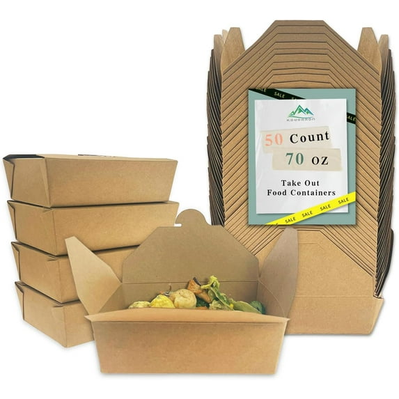 70Oz 50Pcs Disposable Take Out Food Containers, Brown Food Boxes To Go ...