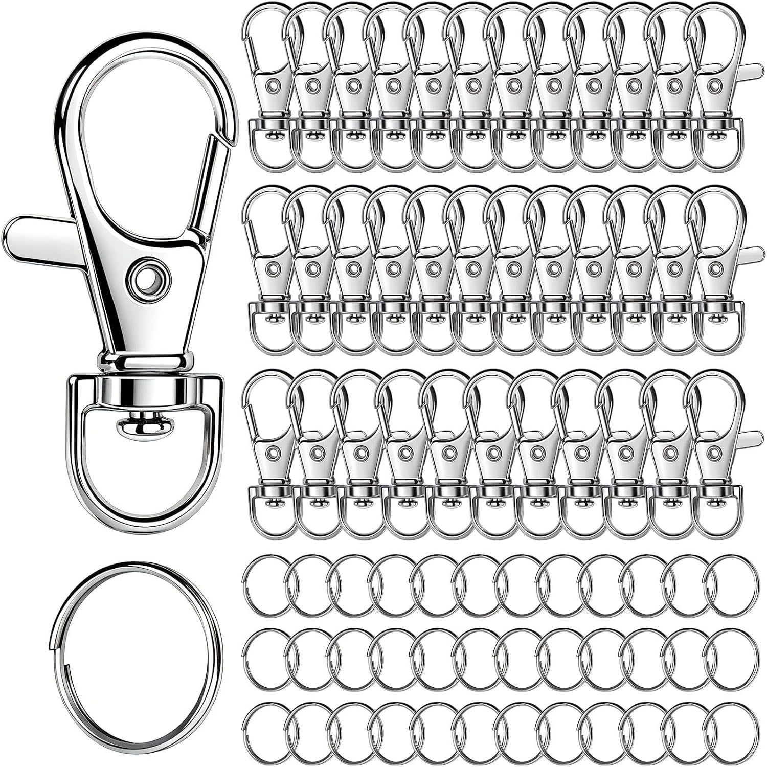 70PCS Lobster Claw Clasps and Keychain Rings, 35PCS Clips and 35PCS Key ...