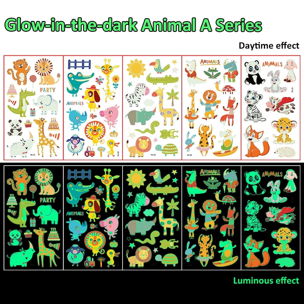 70PCS Luminous Tattoos For Kids, Animal Temporary Tattoo Stickers, Glow ...