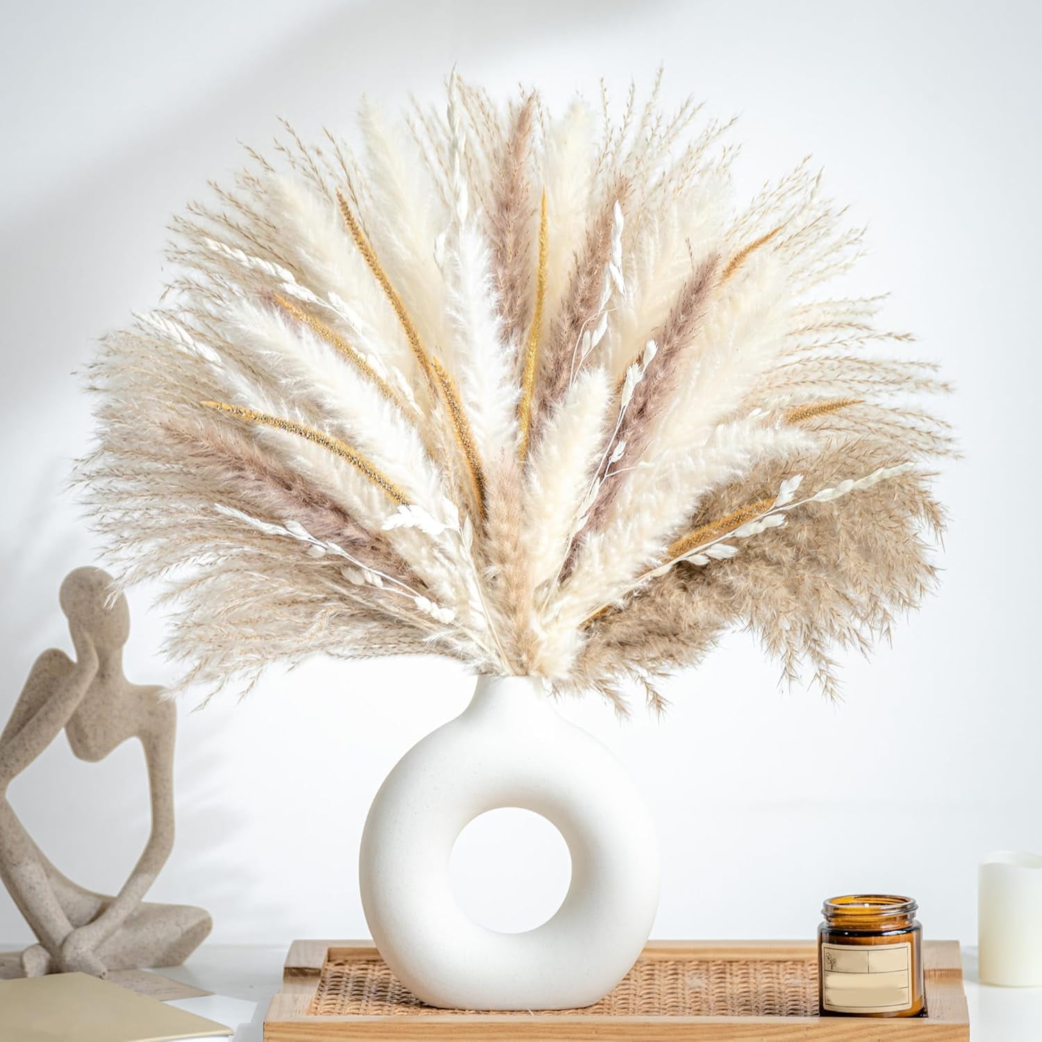 70PCS Natural Dried Pampas Grass Boho Home Decor Bouquet Phragmites ...