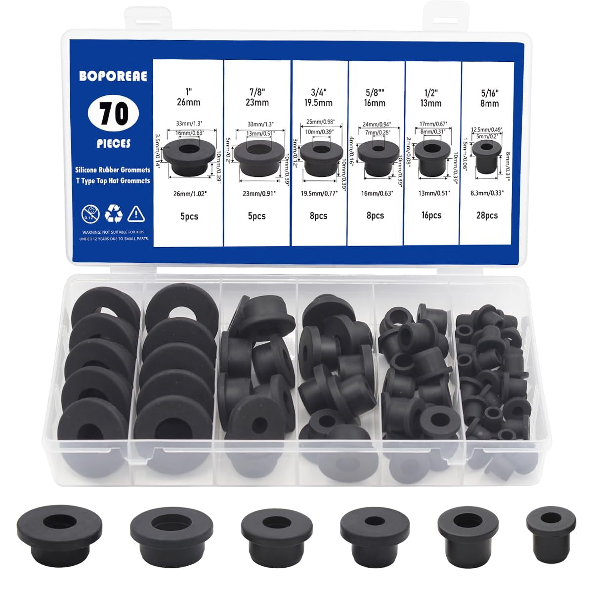 70PCS Tophat Silicone Rubber Grommets for Wiring Assortment Kit ...