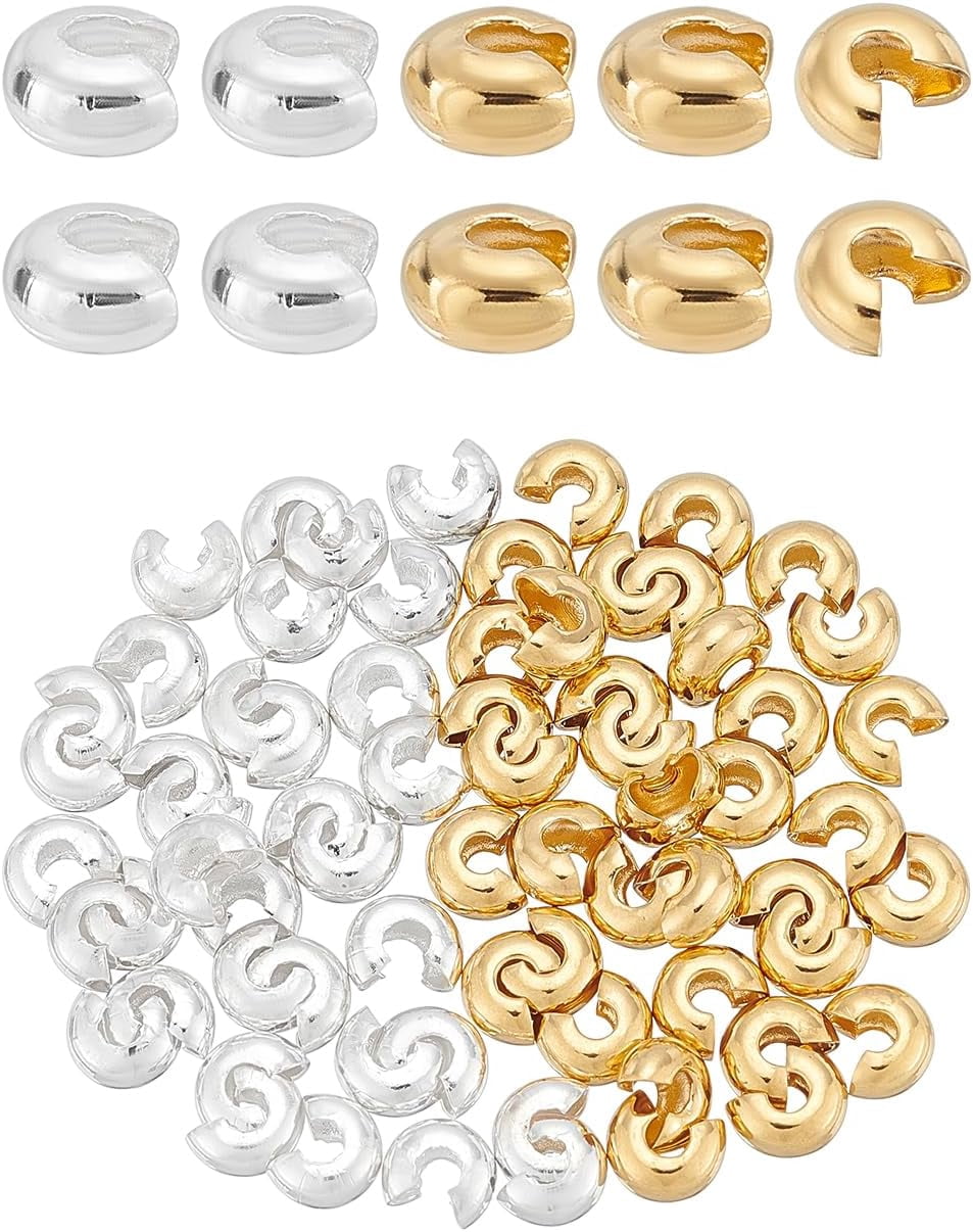 70Pcs 2 Colors Brass Crimp Charms Covers 5.5mm Jewelry Bead Covers Half ...