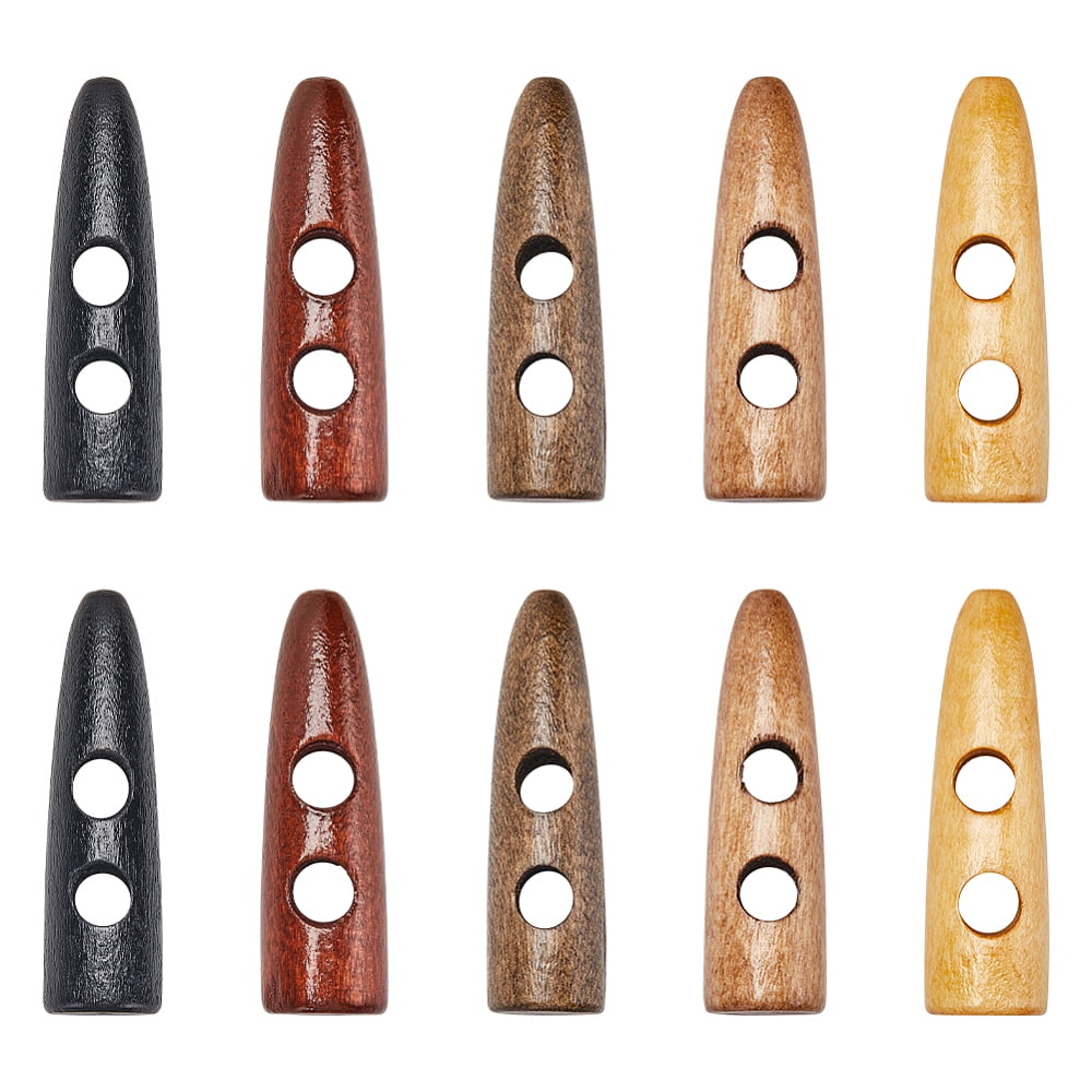 70Pcs 5 Colors Wood Horn Toggle Buttons 1.57x0.43 Oval Tooth 2 Holes ...