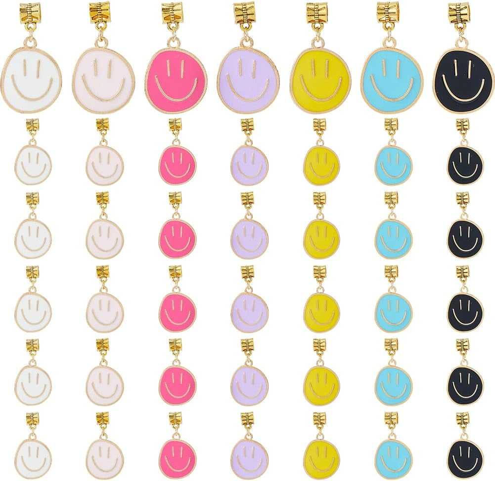 70Pcs 7 Colors Face Large Hole Pendants Charms Happy Face Pendant Cute ...