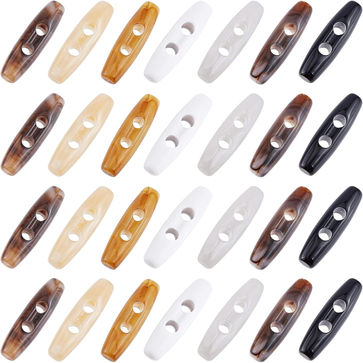 70Pcs 7 Colors Toggle Buttons Resin Buttons 2 Hole Column Buttons Resin ...