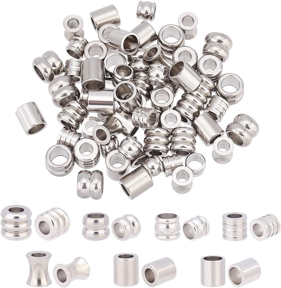70Pcs 7 Style Stainless Steel European Beads Large Hole Beads Waist ...