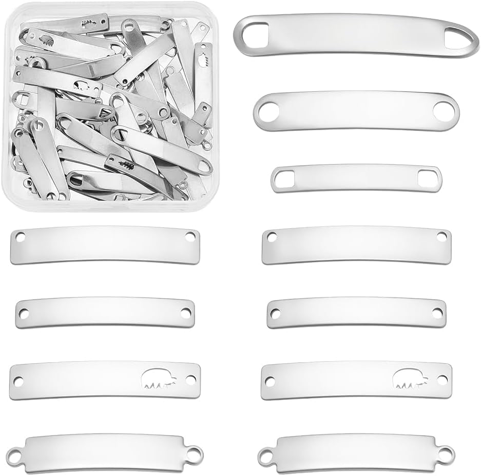70Pcs 7 Styles Stamping Blank Tag Stainless Steel Curved Link Pendant ...