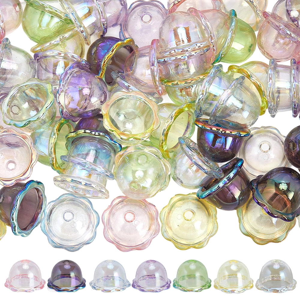70Pcs Acrylic Flower Bead Caps Trumpet Flower Beads Bulk Transparent ...