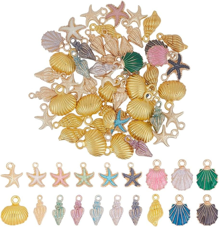 70Pcs Alloy Ocean Starfish Seashell Conch Charms 7 Styles Tibetan Ocean ...