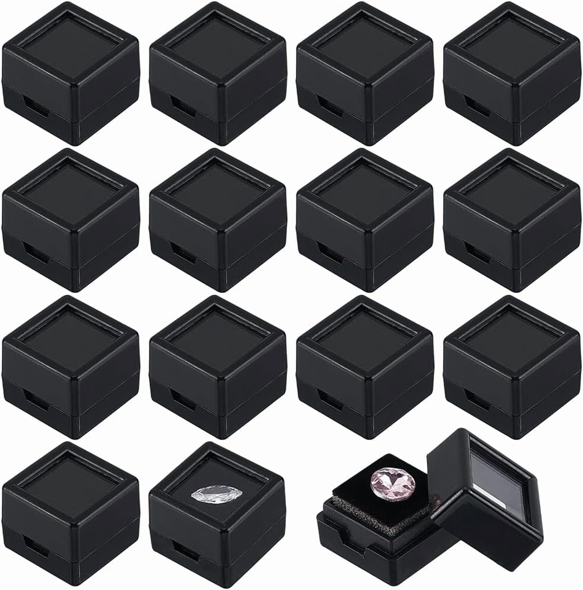 70Pcs Black Gemstone Display Box 0.78x0.78x0.63Inch Plastic Transparent ...