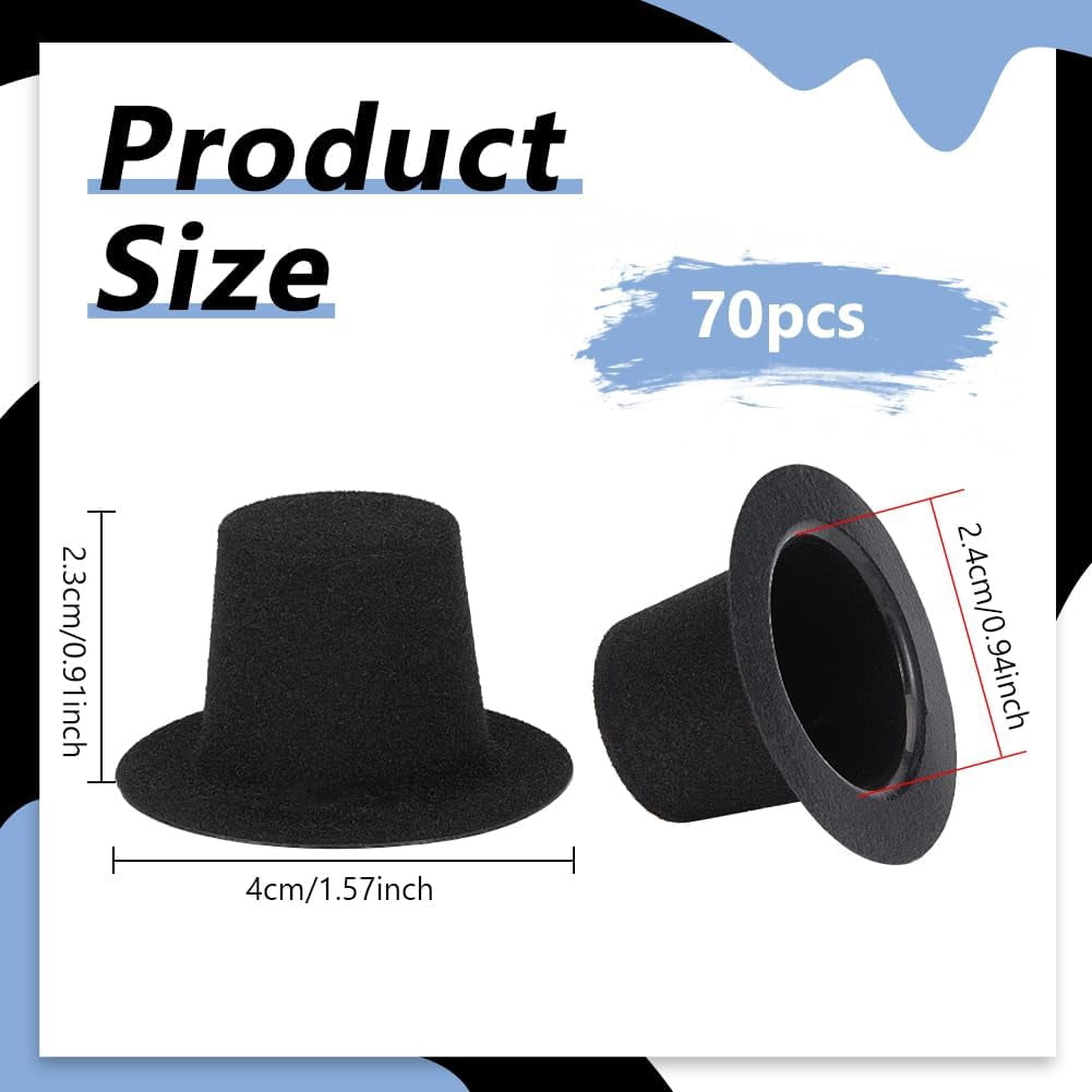 70Pcs Black Mini Top Hats 24mm/0.94 Inch Mini Formal Hats Plastic ...