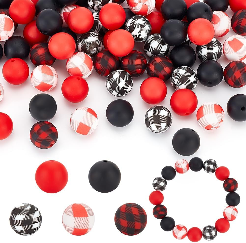 70Pcs Christmas Silicone Beads 5 Colors 15mm Silicone Loose Beads Round ...