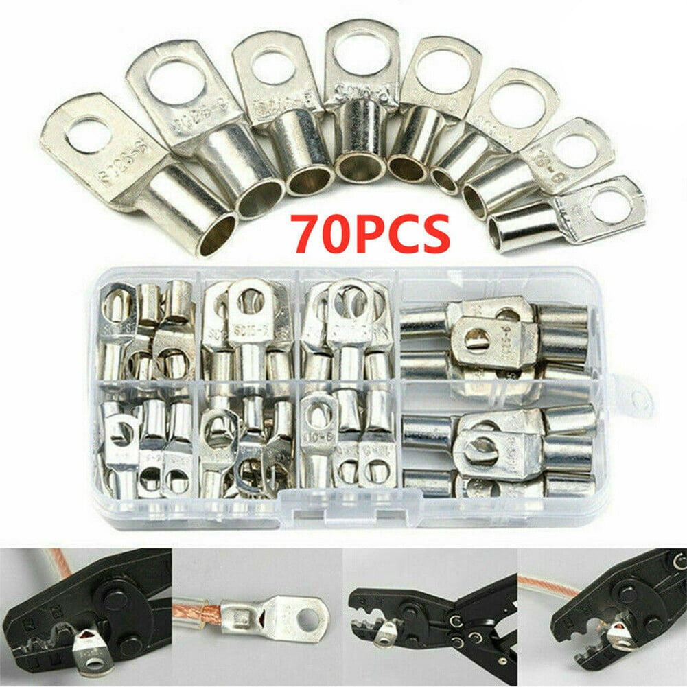 70Pcs Copper Tube Terminals Battery Welding Cable Lug Ring Crimp ...