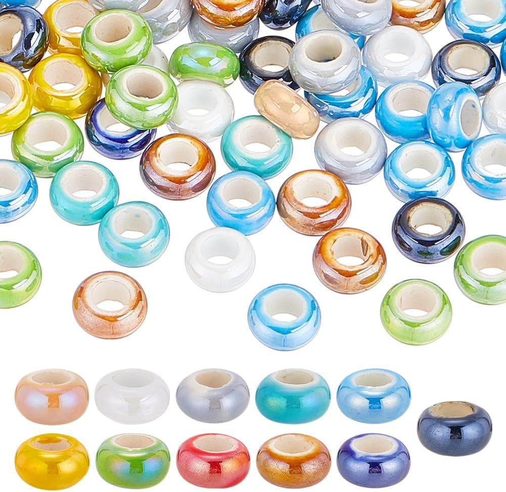 70Pcs Electroplate Porcelain Beads 6mm Large Hole Porcelain Spacer ...