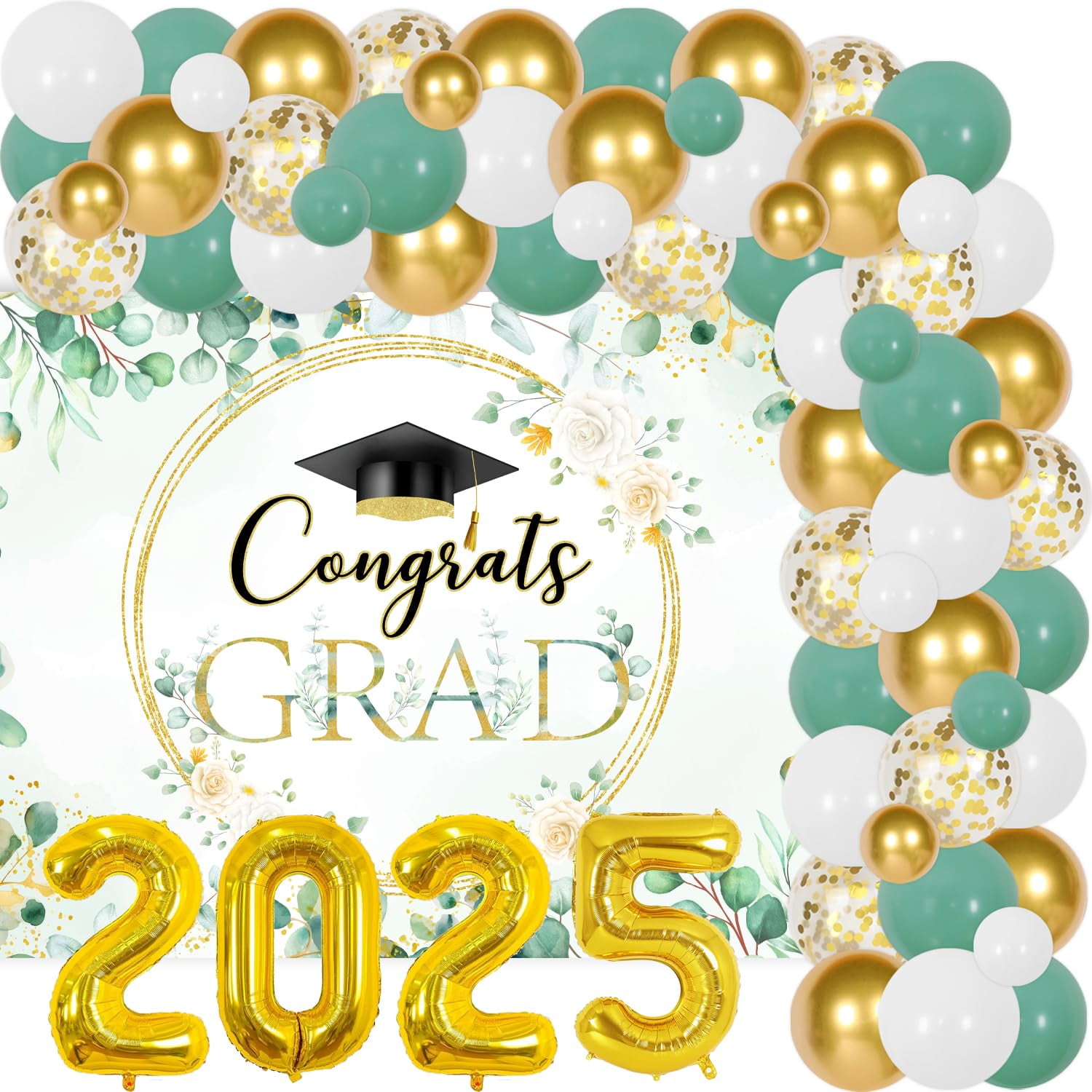 70Pcs Green Wildflower Graduation STF9 Party Decorations, Watercolor ...