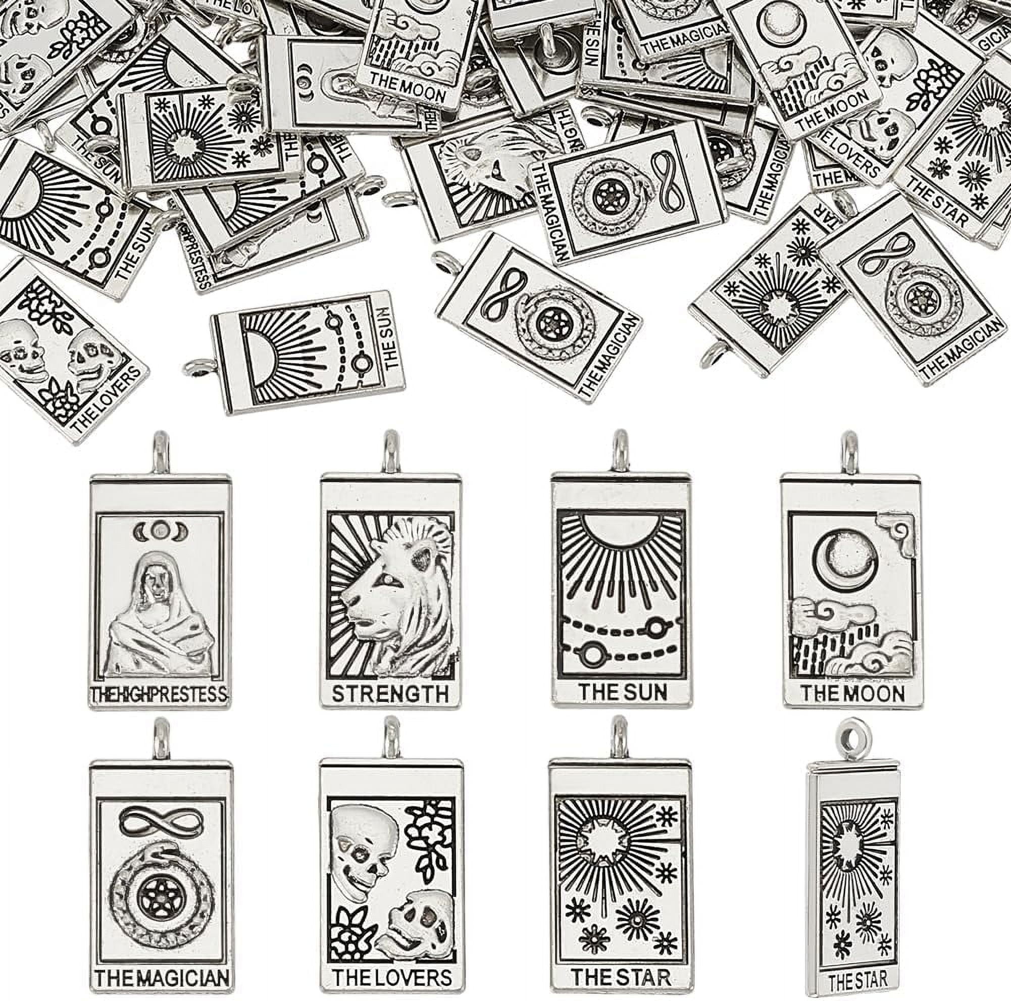 70Pcs Metal Tarot Card Charms 26mm Silver Sun Moon Tarot Card Pendants ...