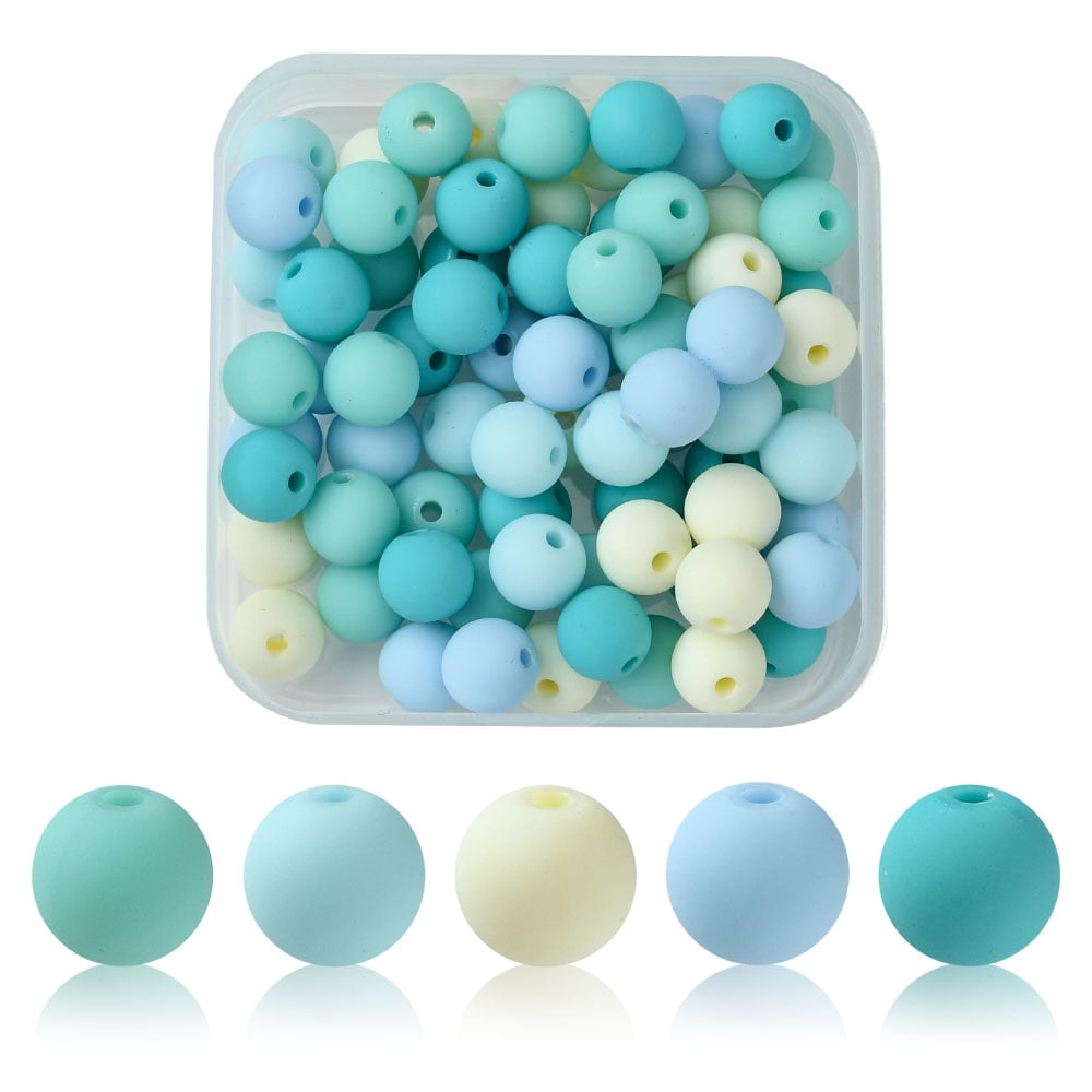 70Pcs Rubberized Style Acrylic Beads Round Dark Turquoise 8x7.5mm Hole ...