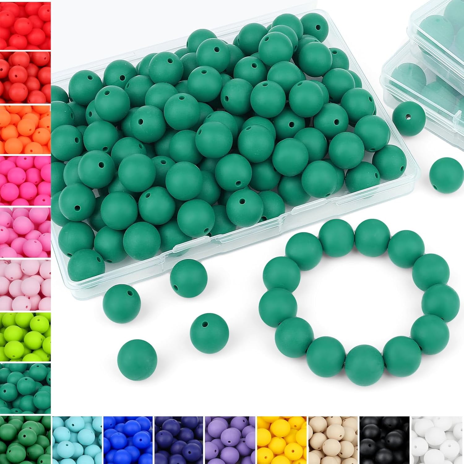70Pcs Silicone Beads, 15mm Deep Green Silicone Beads for DIY Bracelets ...