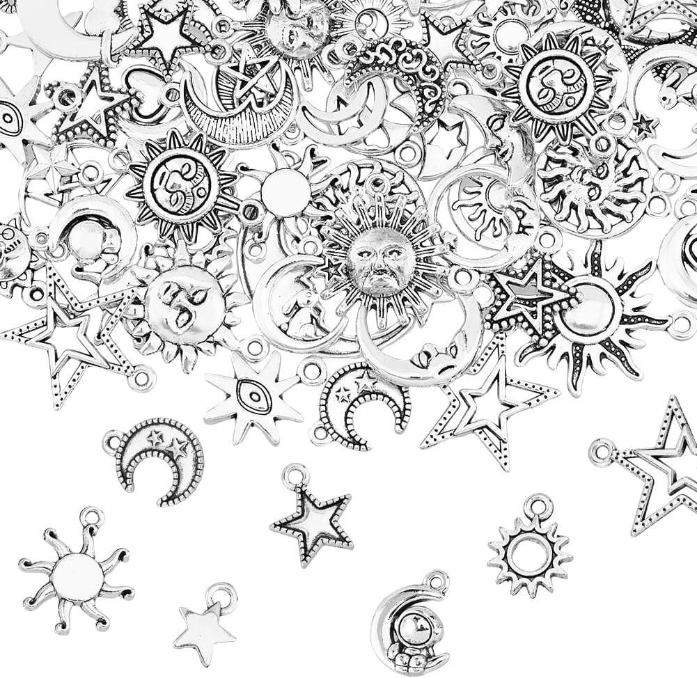 70Pcs Tibetan Alloy Pendants Sun Moon Star Jewelry Charms Antique ...