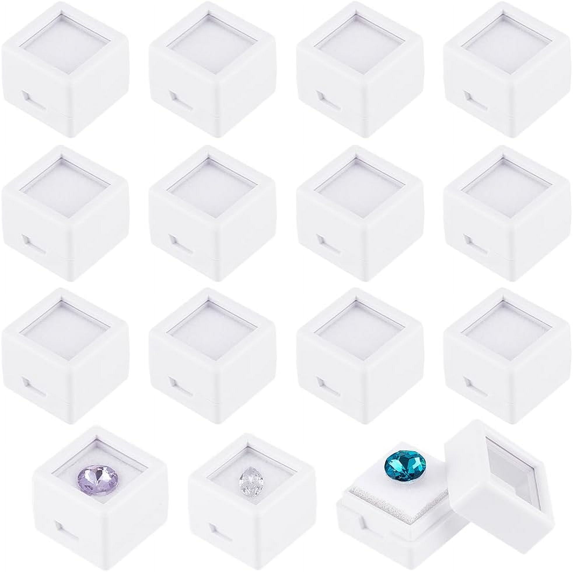 70Psc White Gemstone Display Box 0.78x0.78x0.63Inch Plastic Transparent ...