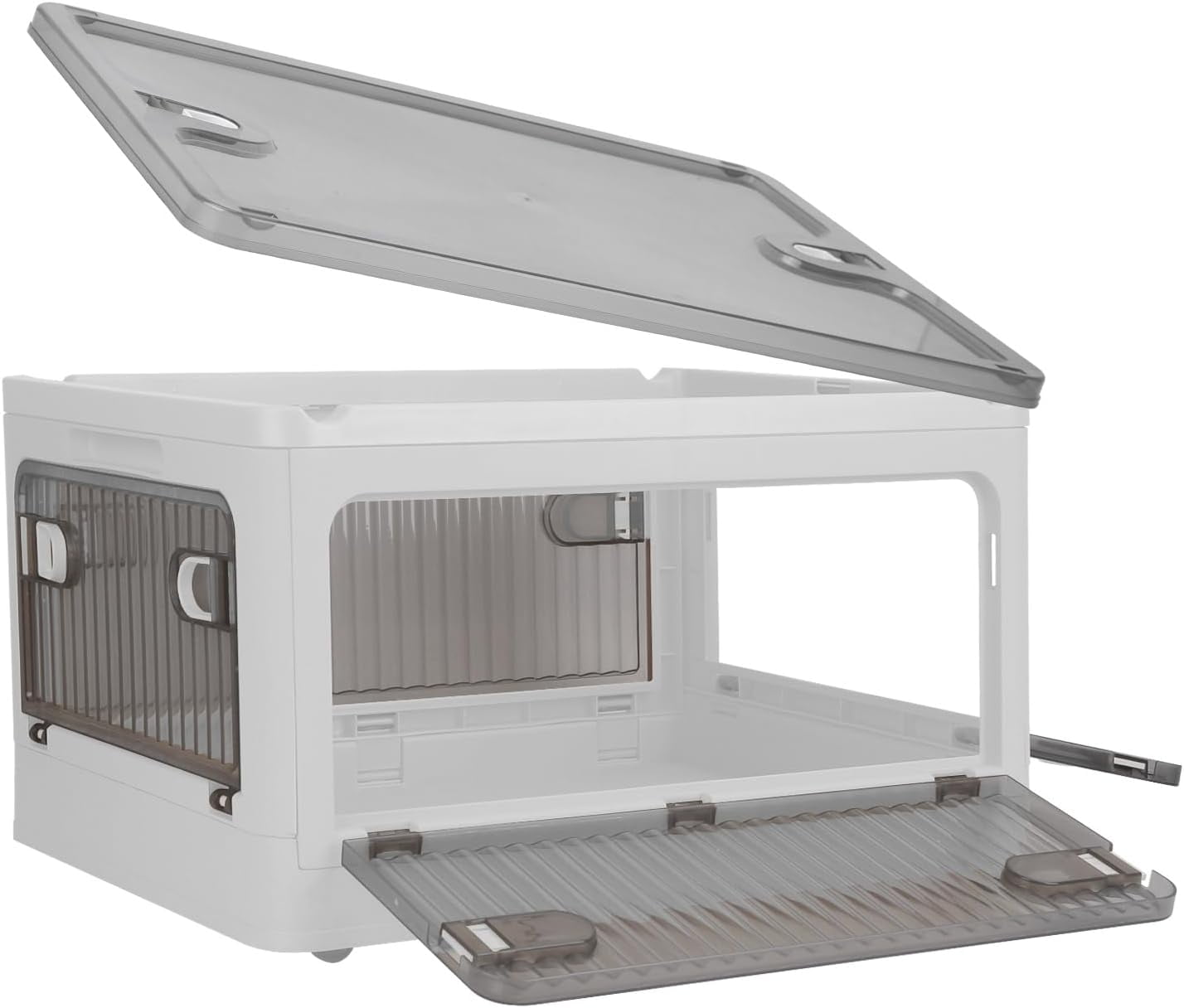 70Qt White Foldable Storage Bin - 4-Door Stackable Container with ...