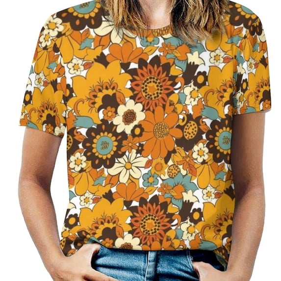70S 60S Retro Flower Power Floral Pattern Women'S T-Shirt New Fashion ...