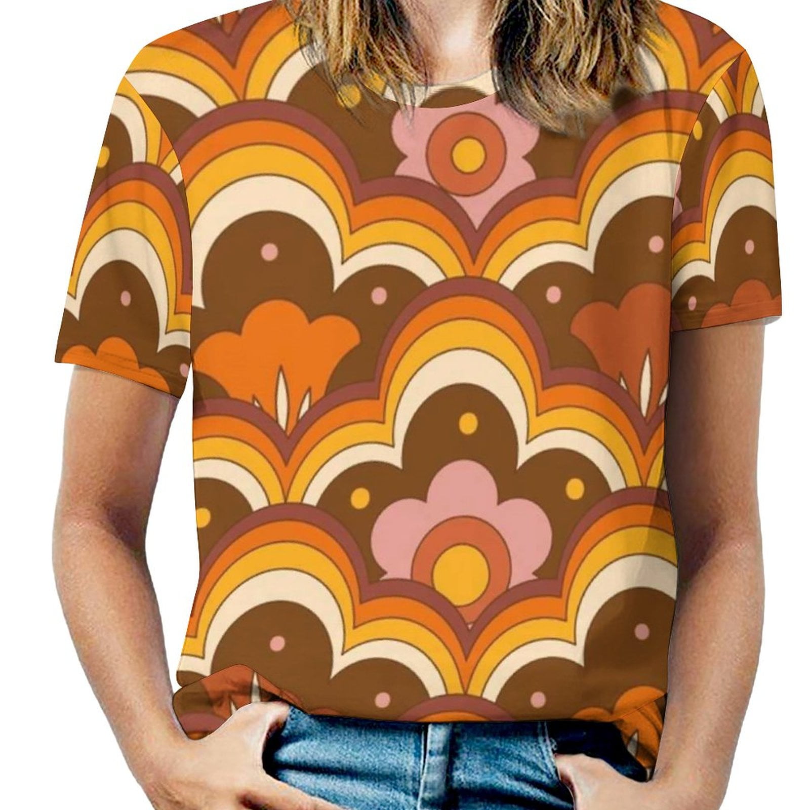 70S 60S Retro Psychedelic Flower Power Floral Pattern Women's T-Shirt ...
